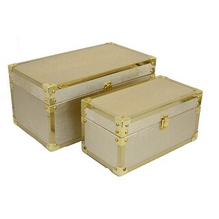 Mecca Storage Box Set of 2, Rivet Accents, Gold Metal Trim, Gold Wood ...