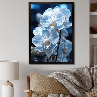 Designart "Blue White Flower Field Pearlescent Orchids" Orchids Framed ...