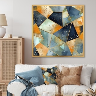 Designart "Blue Yellow Asymmetric Marble Shapes" Modern Geometric ...