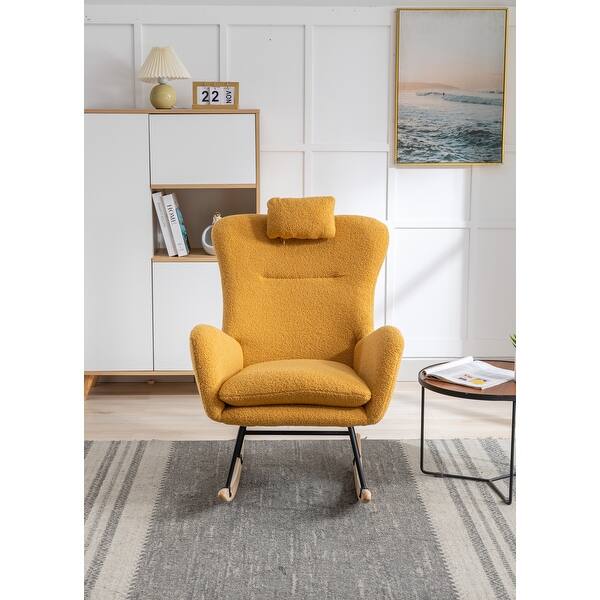 Comfy Wingback Glider Rocker with Safe Solid Wood Base for Living Room ...