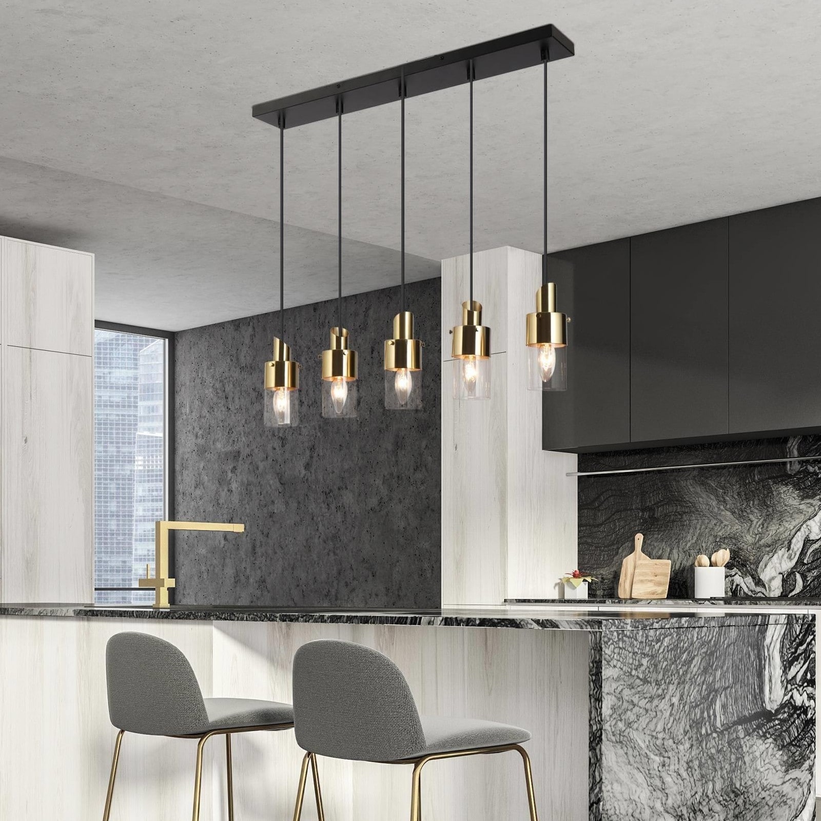 Modern 3/5-Light Gold LED Chandelier Linear Glass Island Lights for ...