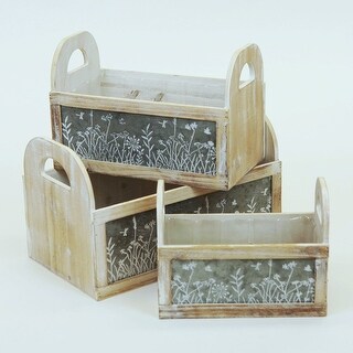 Garden Imprint Washed Nickel Color With Wooden Frame Crates (Set Of 3 ...