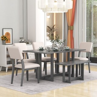 6-Piece Dining Table Set H-Shaped Support Design Dining Table - Bed ...