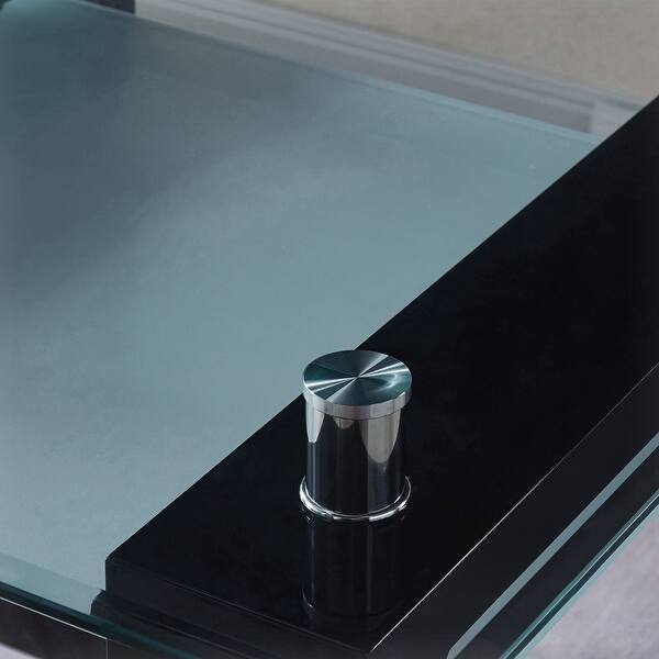 Tempered Glass Top Square Double-Layer Dining Table with MDF Legs - Bed ...