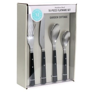 16 Piece Stainless Steel Flatware Set in Black - Bed Bath & Beyond ...