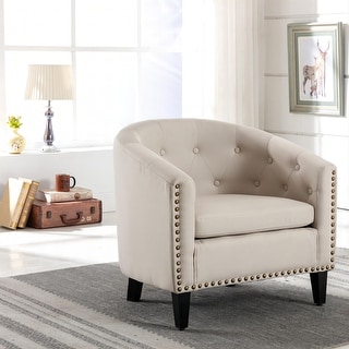 GEITIN Linen Tufted Barrel Chair with Wood Legs - Bed Bath & Beyond ...