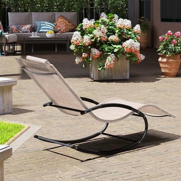Patio Outdoor Rocking Chair Curved Rocker Chaise Lounge Chair with ...