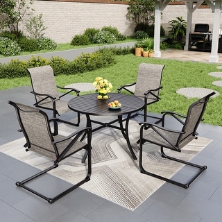5-Piece Patio Dining Set Textilene C-spring Chairs & Geometrically ...