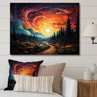 Designart "Purple Pink Northernlights Road To Infinity II" Landscapes ...