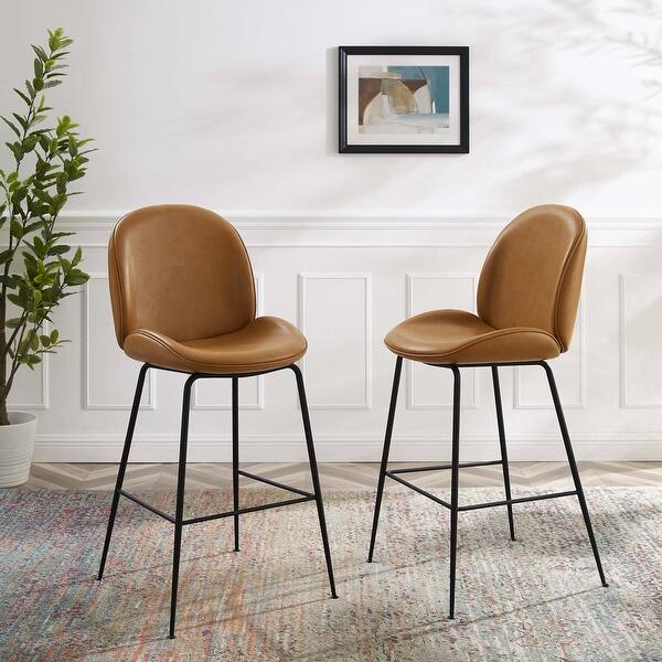 Scoop Black Powder Coated Steel Leg Vegan Leather Bar Stool - Bed Bath ...