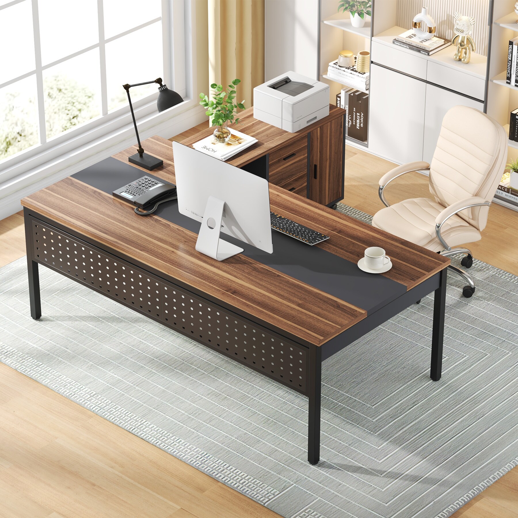 70.8 Inch L shaped Computer Desk with Reversible File Drawer Cabinet Executive Office Desk On Sale Bed Bath Beyond 37604136