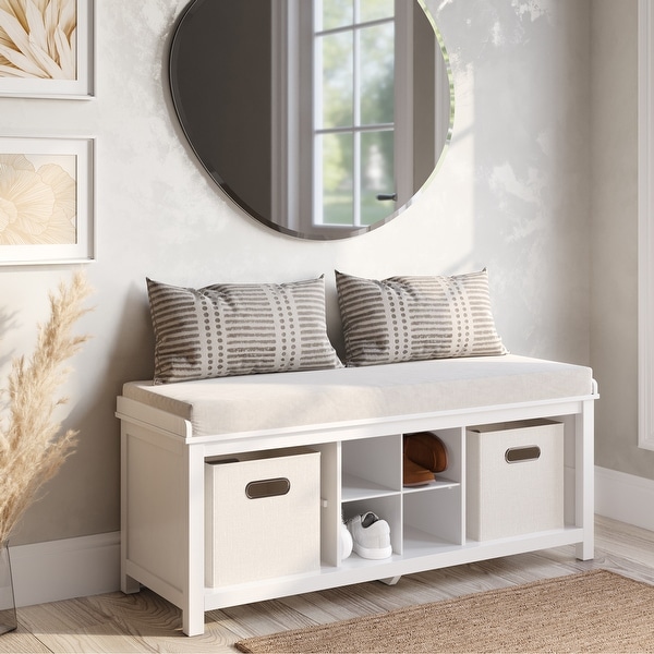 John Louis Home Solid Wood Entryway Bench with 4 Shoe Cubbies White On Sale Bed Bath Beyond 34007401