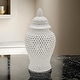 Deni 19 Inch Ginger Jar Small Carved Cutout Lattice Removable Lid White ...