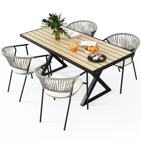 5PCS Outdoor Patio Dining Set Rope Stackable Dining Chair and Anti ...