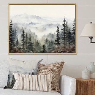 Designart "Pine Tree Misty Mountain II" Floral Framed Wall Art Living ...