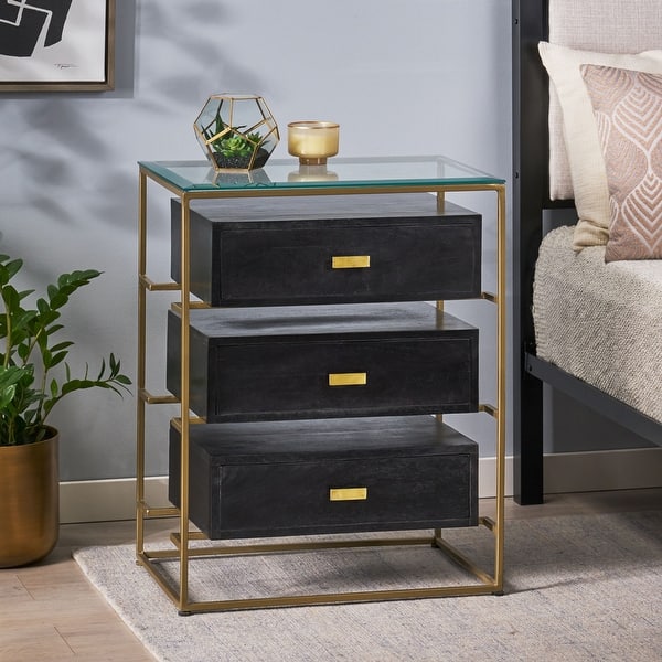 Hoadley Modern Handcrafted 3 Drawer Glass Top Nightstand by Christopher ...