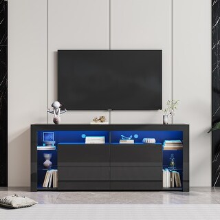66''L Modern Contracted 4 Doors TV Stand TV Cabinet with RGB LED Lights ...