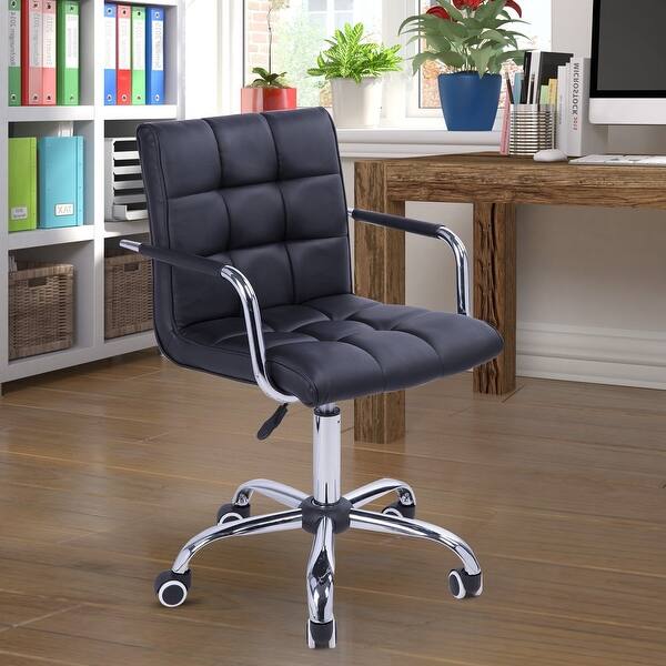 HOMCOM Modern Computer Desk Office Chair with Upholstered PU Leather ...
