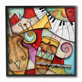 Stupell Colorful Geometry Abstract Musical Instruments Painting Black ...