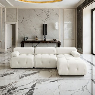 Modular Beige L-Shaped Velvet Button DIY Combination Couch Sectional ...