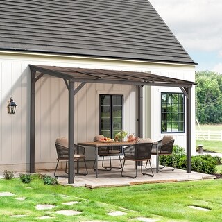 Outdoor 8'x10' Patio Wall Mounted Gazebos Lean to Pergolas Awnings PC Roof with Metal Frame ...