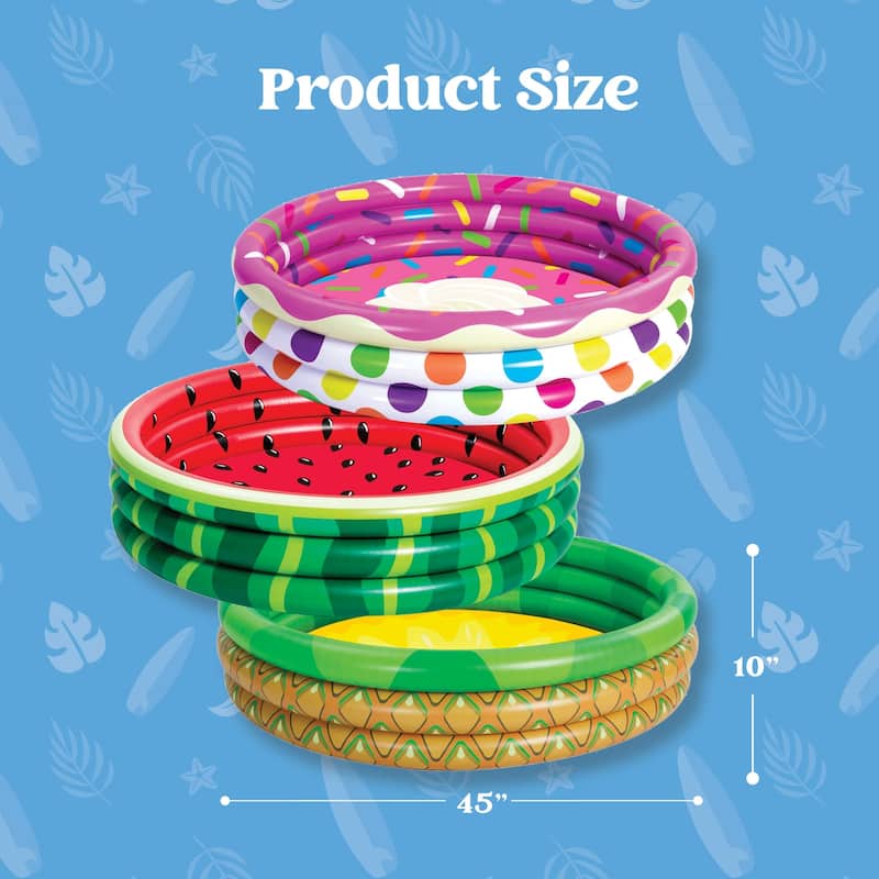 3 Pack 45" X 10" Inflatable Kiddie Pools, Watermelon & Pineapple ...