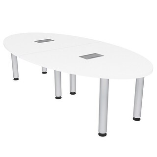 6 Person Oval Conference Table With Silver Post Legs Power And Data ...