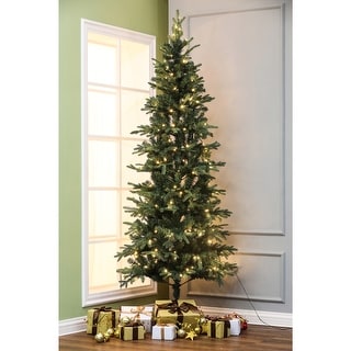 7Ft Pre-Lit LED Artificial Slim Fir Christmas Tree with Metal Stand ...
