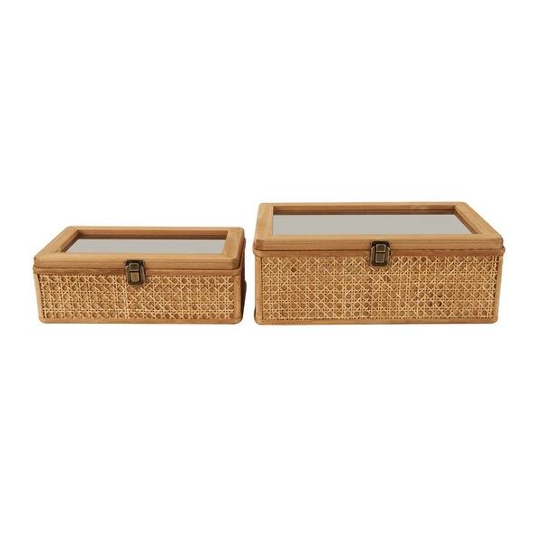 Brown Rattan Handmade Woven Rattan Box with Glass Tops and Bronze ...