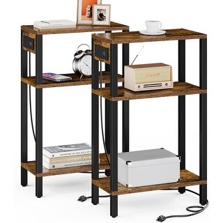Slim Charging Side Table with USB Ports & Outlets, 3-Tier Storage End ...