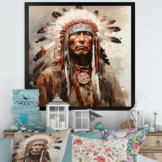 Designart "Native American Pastel Portrait" Native American Framed Wall ...