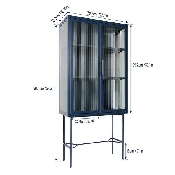 Elegant Floor Cabinet with 2 Glass Doors Living Room Display Cabinet ...