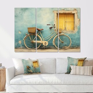 Designart "Teal Tour" Bicycle Canvas Wall Art Set of 3 - Modern Wall ...