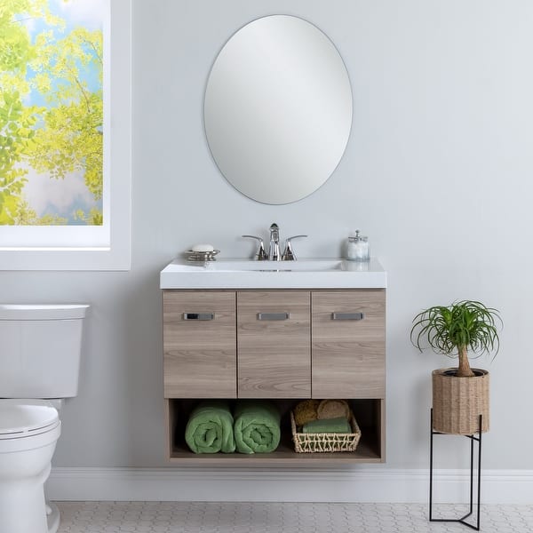 Inna 30" Floating Bathroom Vanity With Drawer, Open Shelf, and Sink Top ...