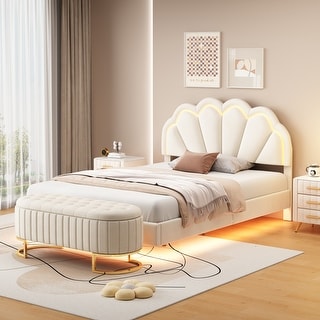 Upholstered LED Platform Bed with Storage Ottoman - Bed Bath & Beyond ...