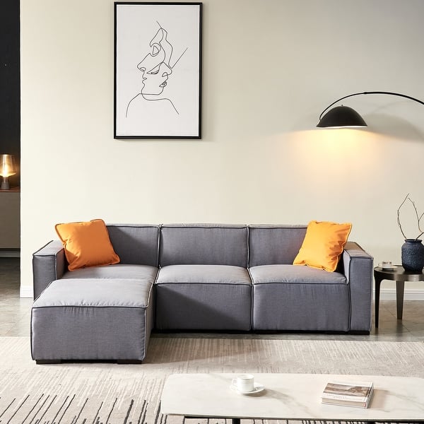 L Shaped Modular Sectional Sofa with Convertible Ottoman Chaise & 2 ...