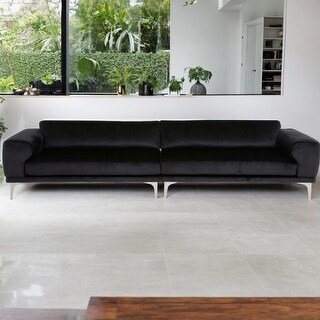 Black Velvet 4-Seater Sofa with Silver Legs - Bed Bath & Beyond - 41417604