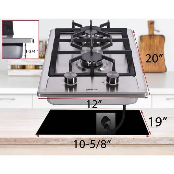 12 in. 2 Burners Recessed Gas Cooktop in Stainless Steel with 2 Power ...