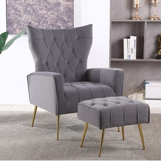 Accent Chair with Ottoman,Living Room Club Chair and Ottoman Set,Grey ...