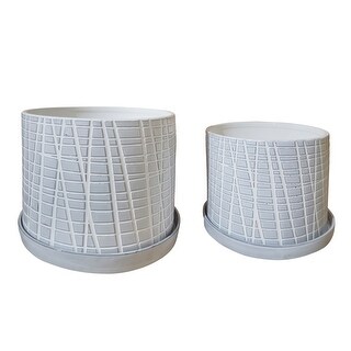 Set of 2 Ceramic Planters Contemporary White 10" and 12" Meshed Planter ...
