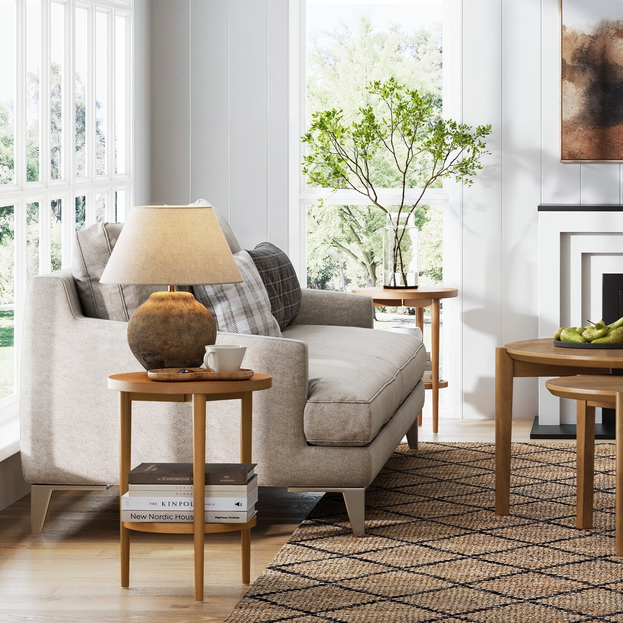 Nathan James Sonia Bohemian 2 Tier Round End Table in Light Wood With Rattan Storage Shelf On Sale Bed Bath Beyond 37370359