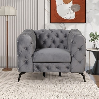 Velvet Upholstered Single Sofa Chair Modern Button Tufted Back Single ...