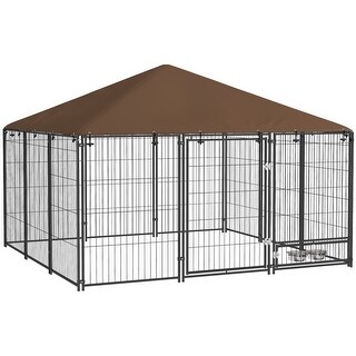 Large Outdoor Dog Kennel with Shade Canopy, Feeding Door with Rotating ...