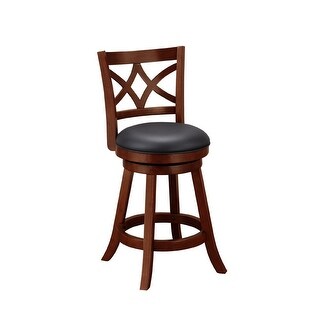 24 Inch Swivel Counter Stool Solid Wood, Rich Faux Leather, Brown ...