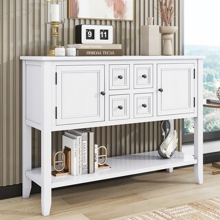 White Vintage Console Table with Four Small Drawers, 2 Cabinets, and ...