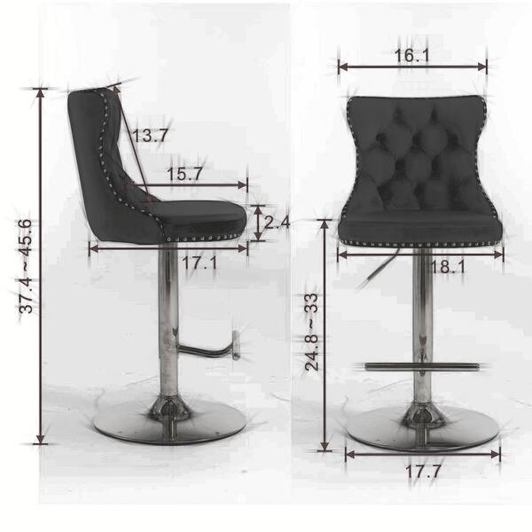 Modern Upholstered Chrome Base Bar Stools with Backs Tufted Adjustable ...