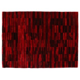 Exquisite Rugs Stitched Blocks Red Leather Hair-on Hide Rug (5' x 8 ...
