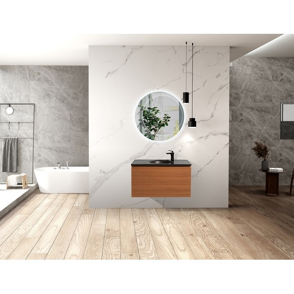 Simon 36 Inch Wall Mount Vanity With Integrated black Sink - Bed Bath ...