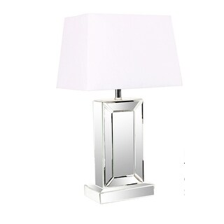 Bright- Rectangular Mirror Finished Base With White Shade Table Lamp ...
