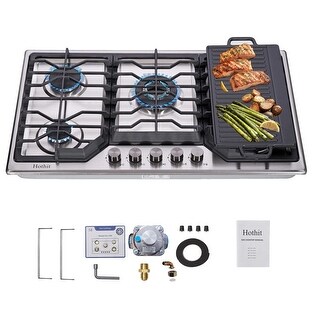 34 Inch Gas Cooktop with Cast Iron Griddle,Natural Gas/Propane Gas ...